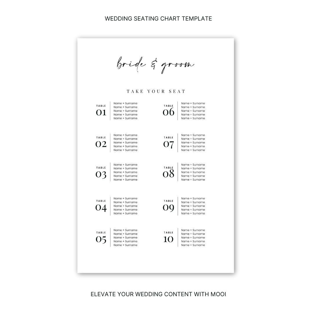 Elegant Wedding Seating Chart Template: Customizable Layouts (digital ...