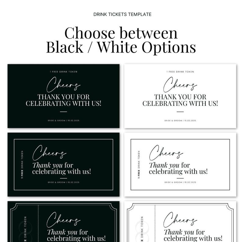 Lux Wedding Drink Ticket Template | Wedding Drink Voucher | Drink ...