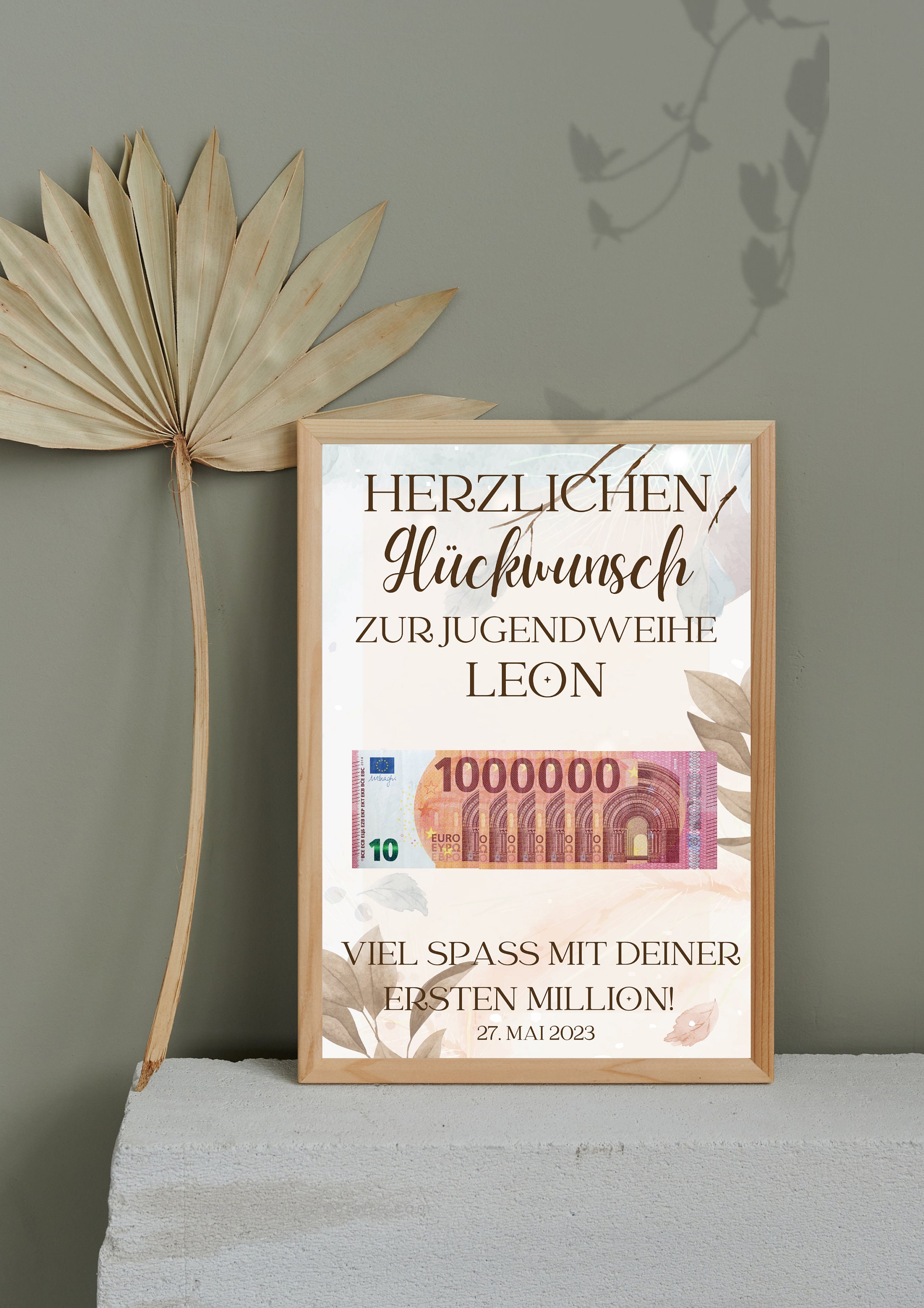 Geldgeschenk Jugendweihe Deine erste Million, personalisierte PDF Vorlage zum Ausdrucken ...