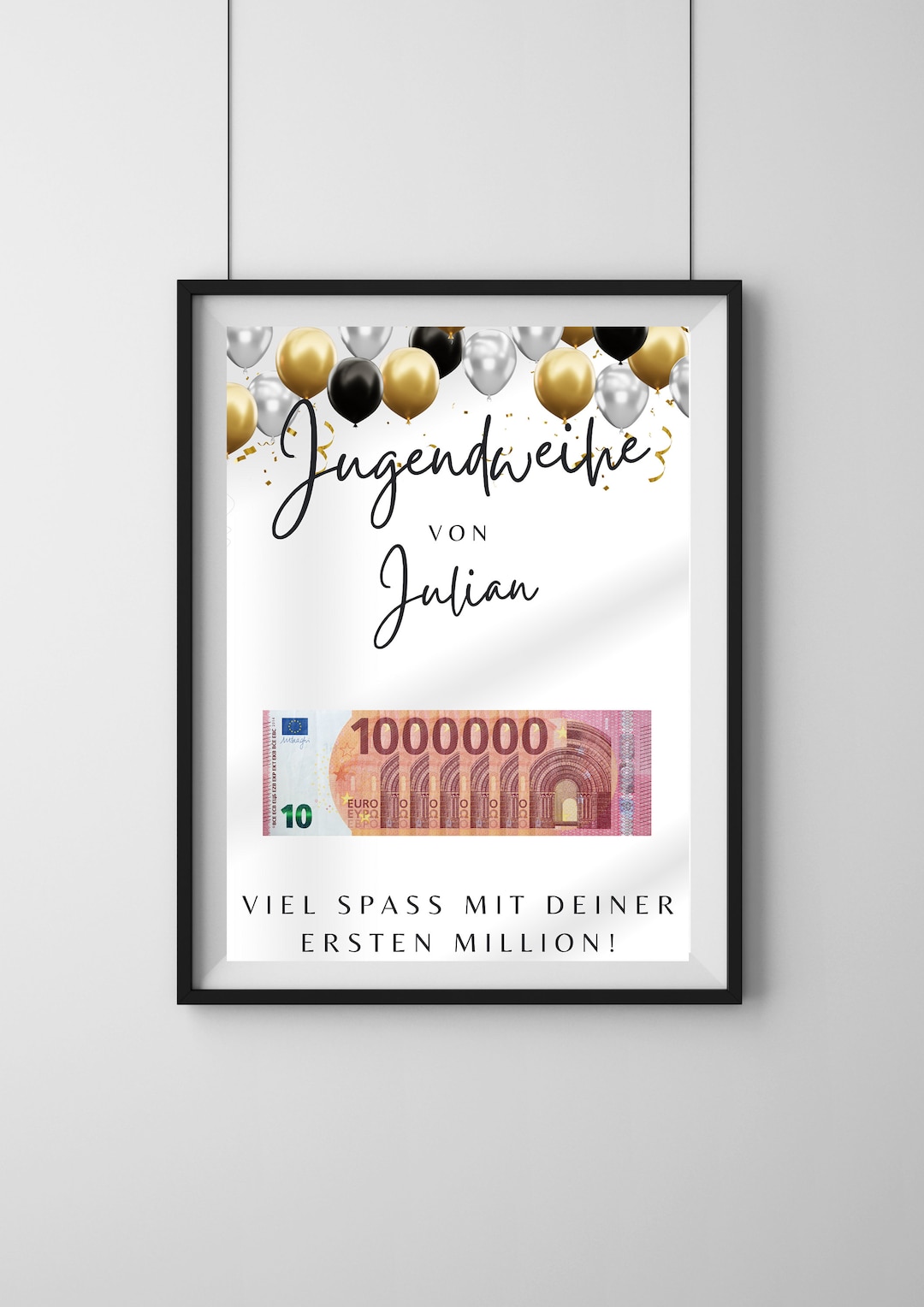 Geldgeschenk Jugendweihe Deine erste Million, personalisierte PDF Vorlage zum Ausdrucken ...