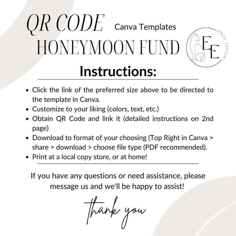 Honeymoon Fund QR Code Template Instant Download Printable - Etsy