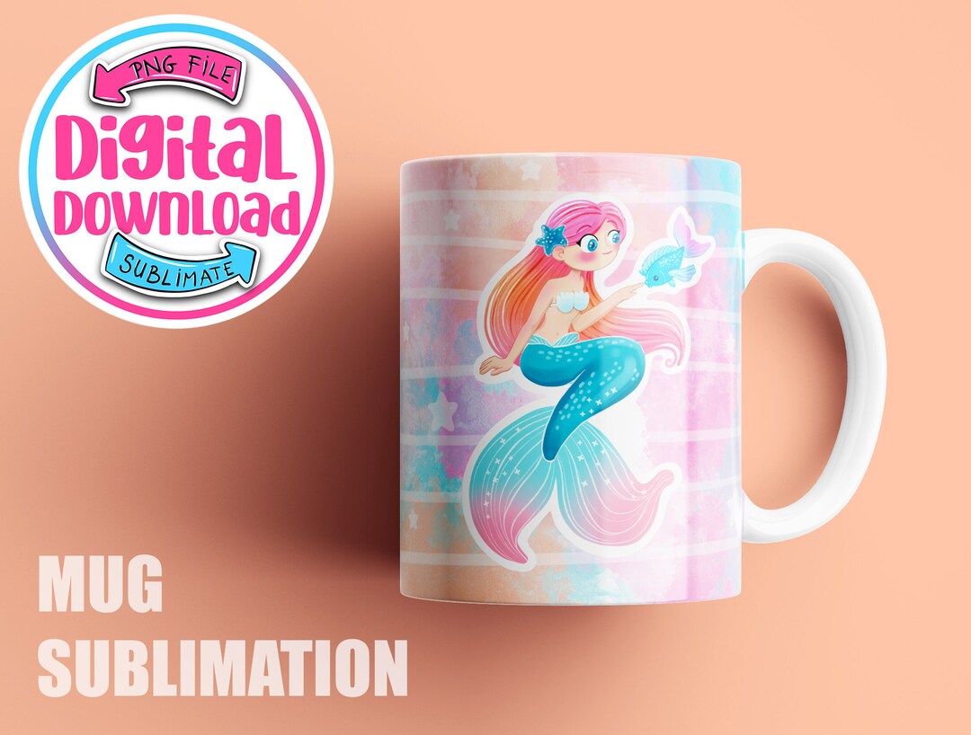 Mermaid Mug Sublimation Design Mug PNG Mug Wrap Download - Etsy