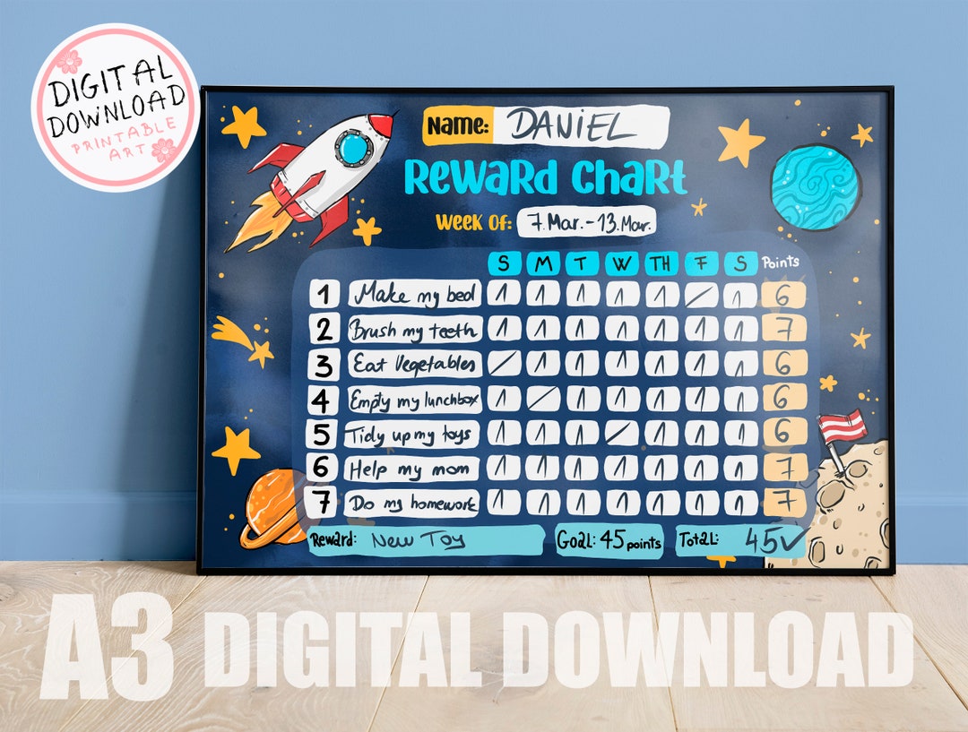 Space Reward Chart for Kids, Simple Kids Reward Chart, Motivation ...