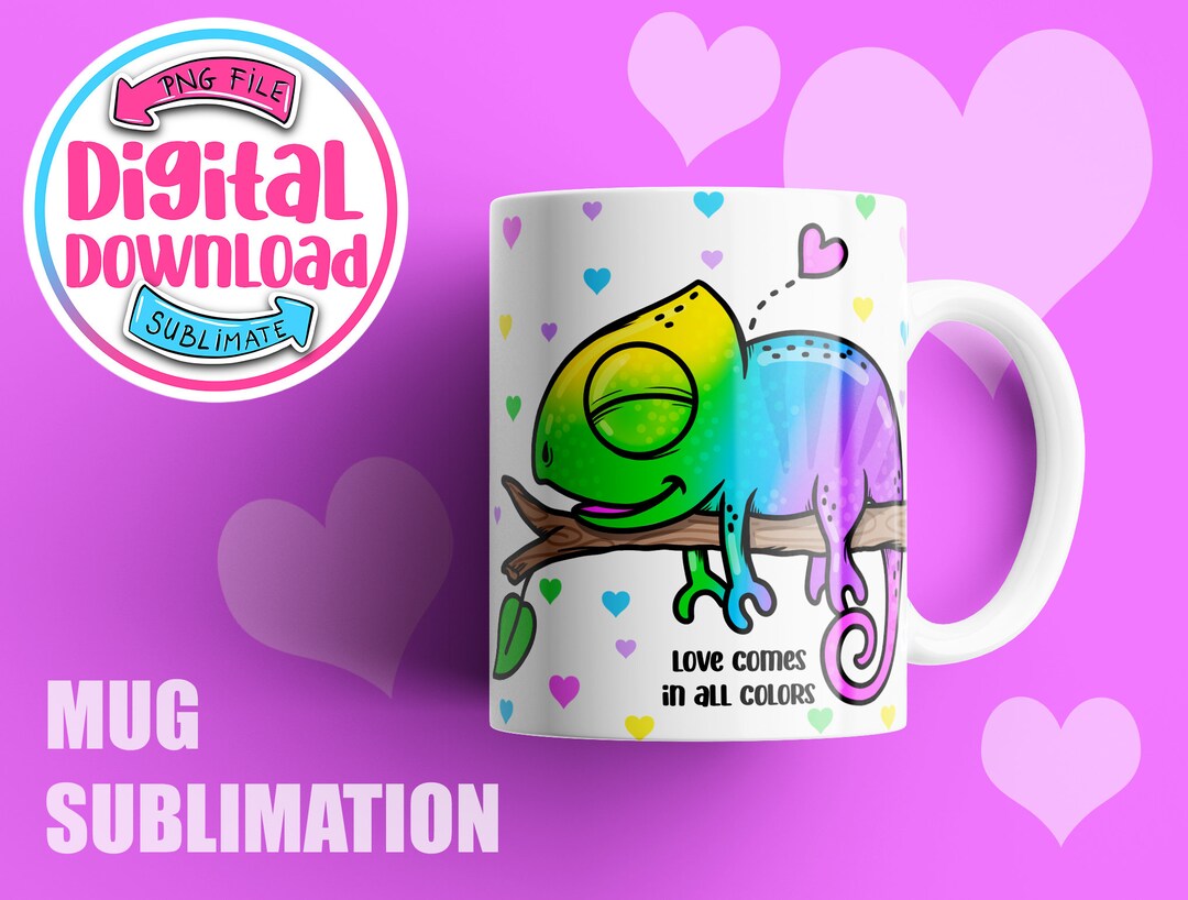 Love Chameleon Mug Sublimation Designs, Mug, Mug Wrap Download ...