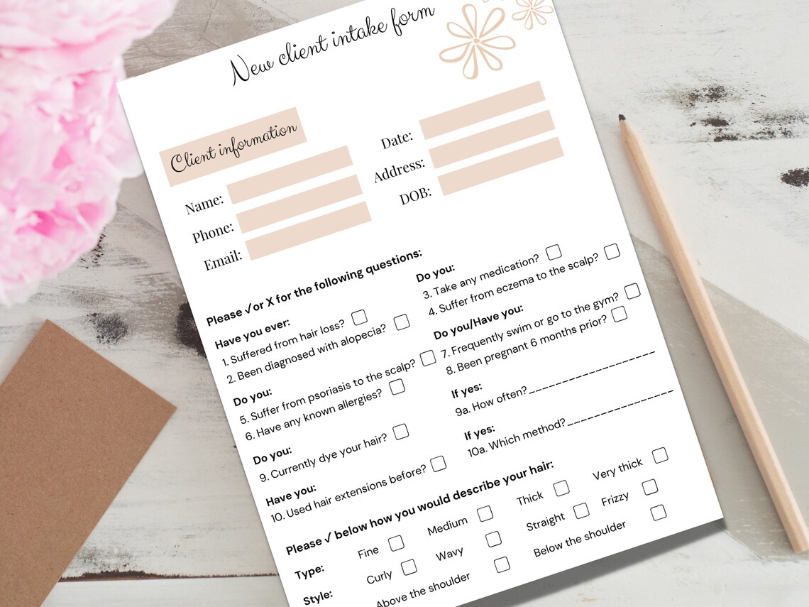New Client Intake Form for Hairdressers, Hairdresser Consultation Form ...