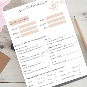 New Client Intake Form for Hairdressers, Hairdresser Consultation Form ...
