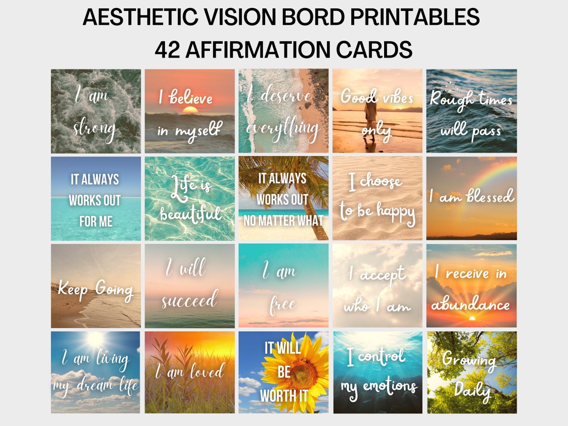 Vision Board Printable Kit, Vision Board Printables, 42 Positive ...