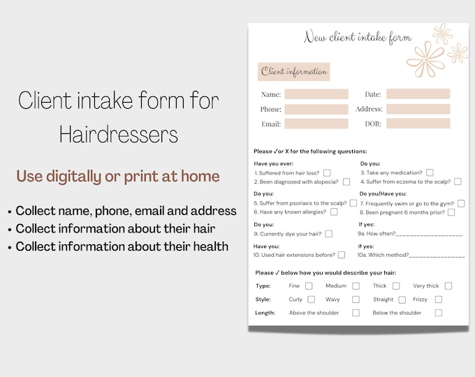 Hair Salon Client Intake Form Canva Template PDF Editable Hair Stylist ...