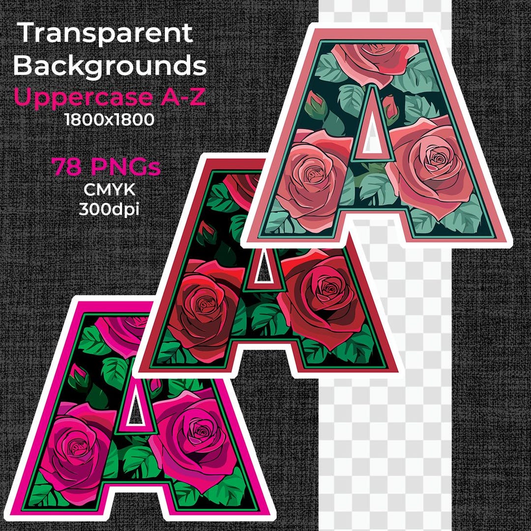 Rose Letters Alphabet - Digital Download - 78 Pngs - Upper and ...