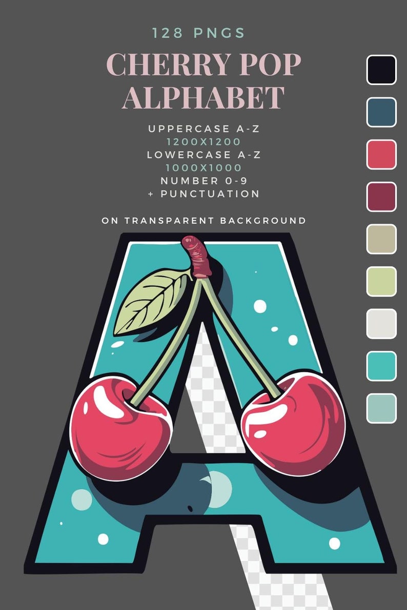 Cherry Pop Alphabet - Digital Download - 128 Pngs - Upper and Lowercase ...
