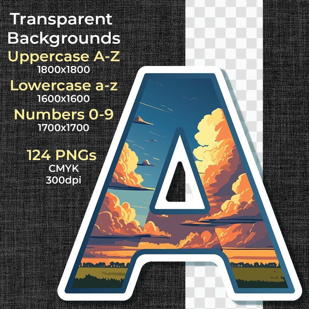 Epic Clouds Landscapes Alphabet - Digital Download - 124 Pngs - Upper ...