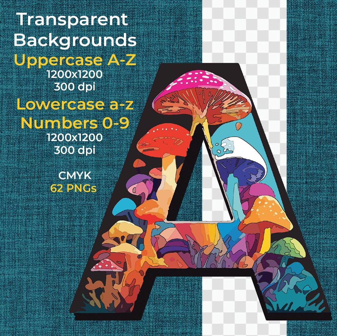 Bright Fungus Alphabet - Digital Download - 62 Pngs - Upper and ...