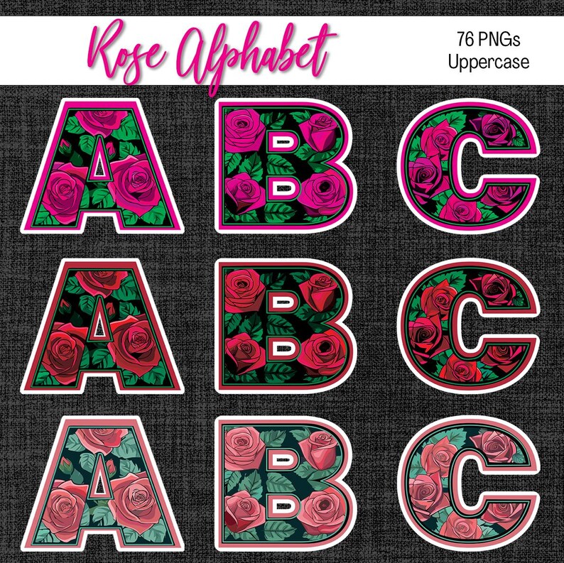 Rose Letters Alphabet - Digital Download - 78 Pngs - Upper and ...