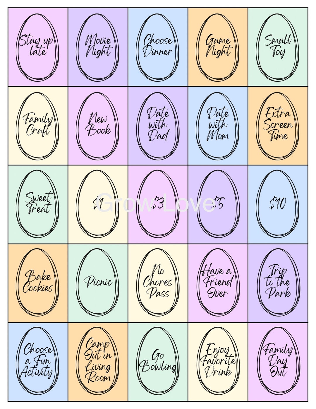 Printable Easter Egg Tokens for Easter Scavenger Hunt, Set of 25 Tokens ...