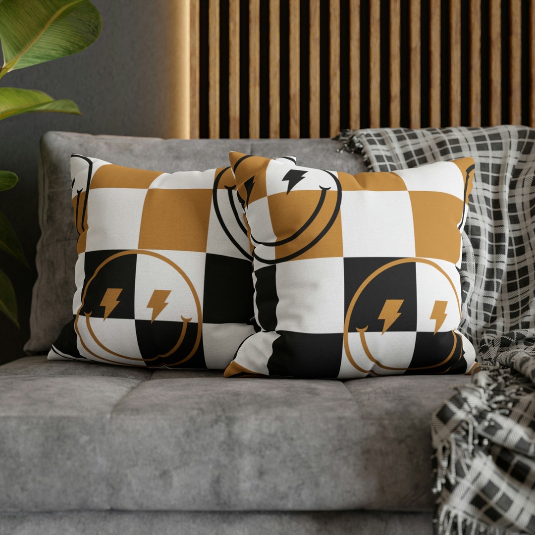 Smiley Face Pillow, Multi Colored Black and Brown Checkered Smiley Face ...