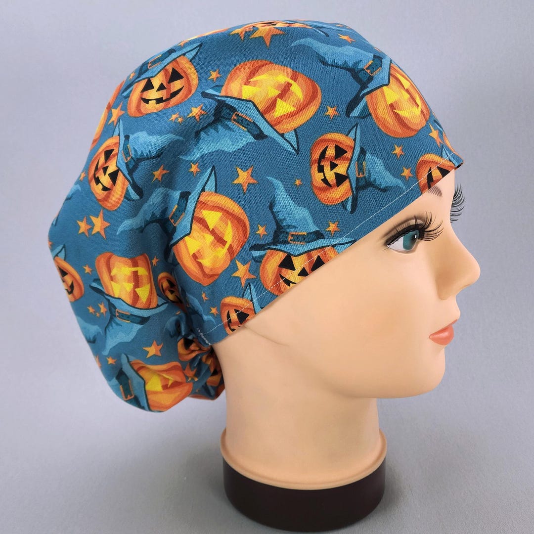Halloween Scrub Cap: Witchy Pumpkins, Adjustable Toggle, Satin Option ...