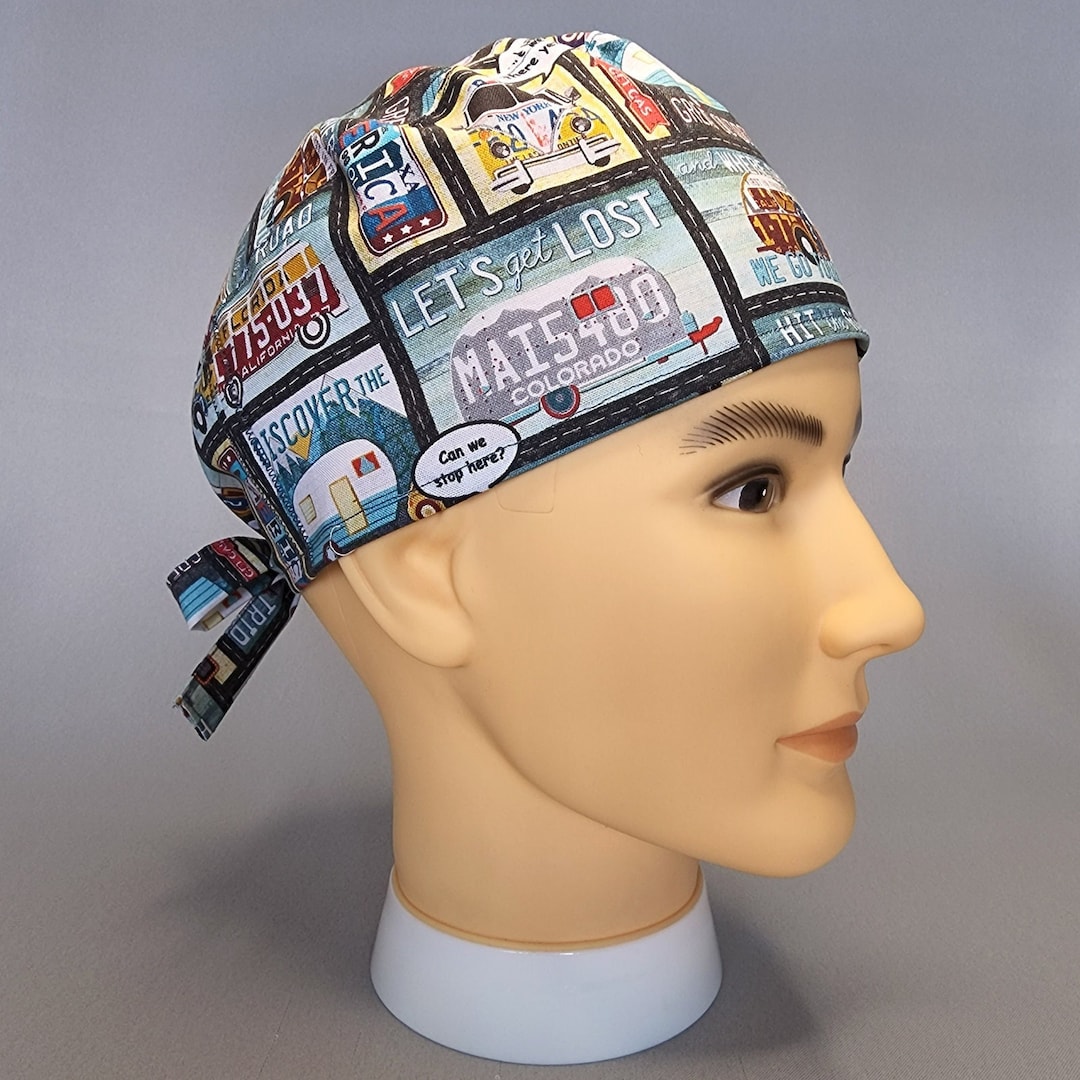 Scrub Cap for Men, Road Trip Surgical Hat, Travel RV Camping Tie Back ...