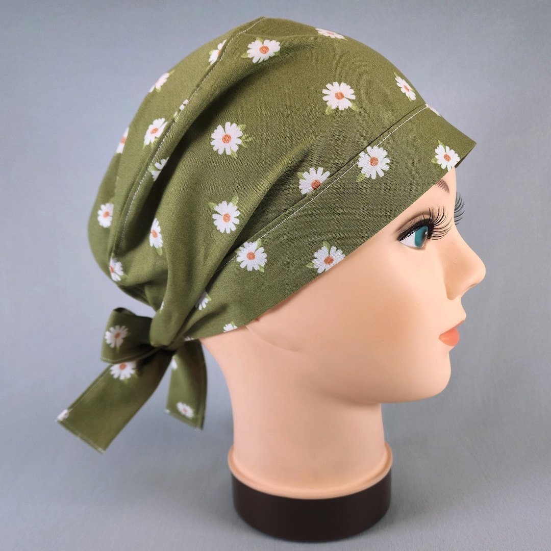 Daisy Floral Pixie Scrub Cap: Women's Surgical Hat With Hair Pouch - Etsy