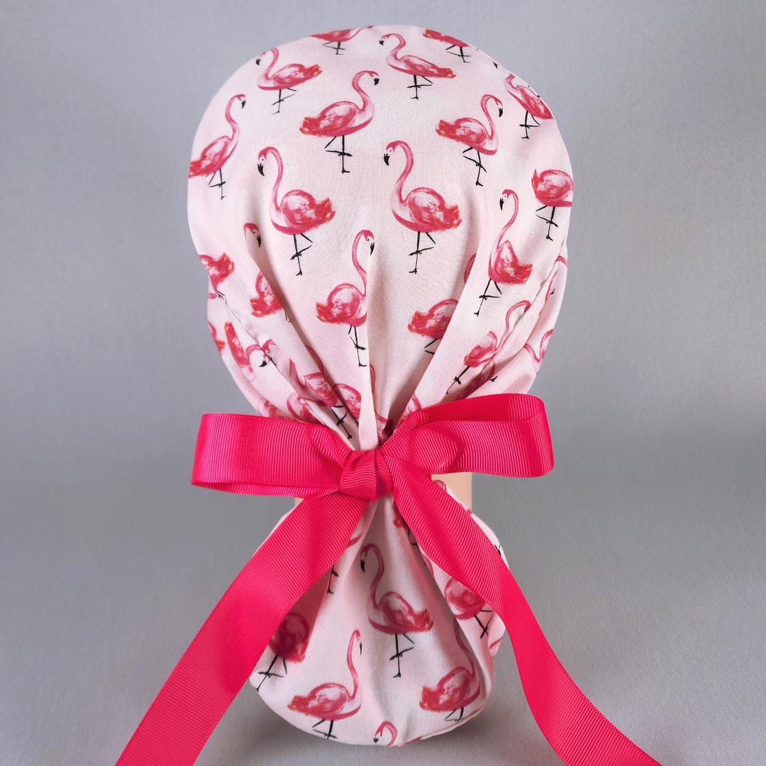 Pink Flamingo Ponytail Scrub Cap for Women, Tropical Bird Surgical Hat ...