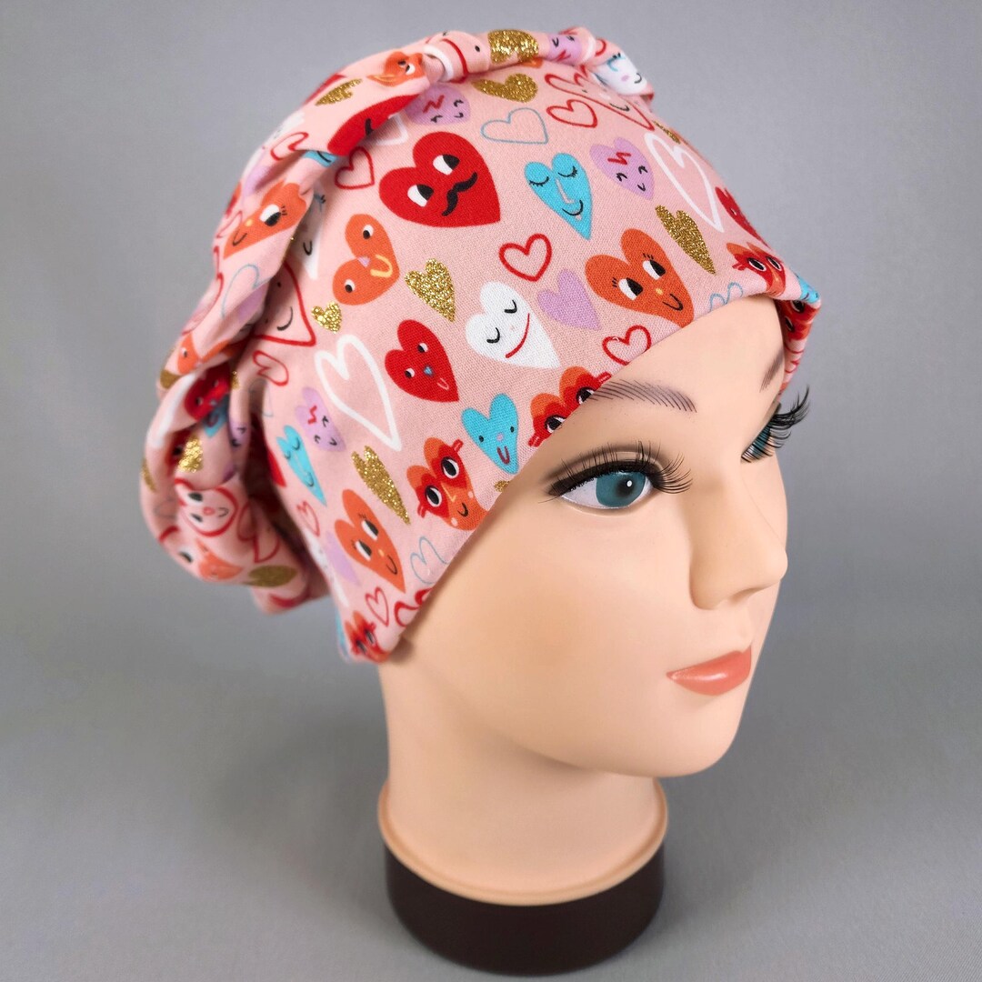 Stretchy Scrub Cap for Women, Happy Hearts on Peach Surgical Hat, Soft ...