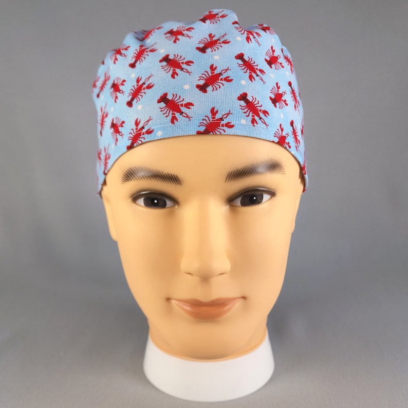 Lobsters on Blue Tie Back Men's Women's Scrub Cap Surgical Hat Fishing ...