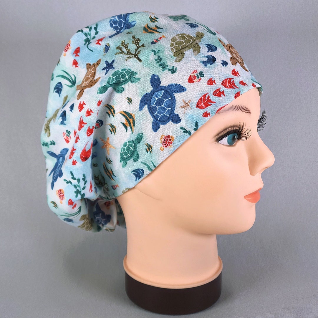 Euro Scrub Cap for Women, Turtles and Fish Surgical Hat, Ocean Beach ...