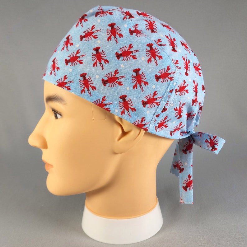 Lobsters on Blue Tie Back Men's Women's Scrub Cap Surgical Hat Fishing ...