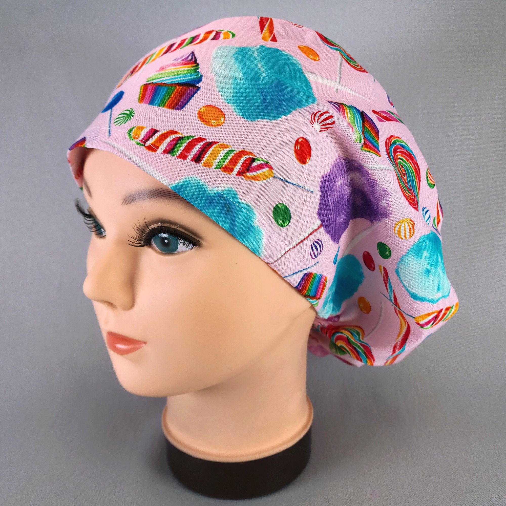 Summer Sweet Treats Euro Scrub Cap for Women, Pink Surgical Hat With ...