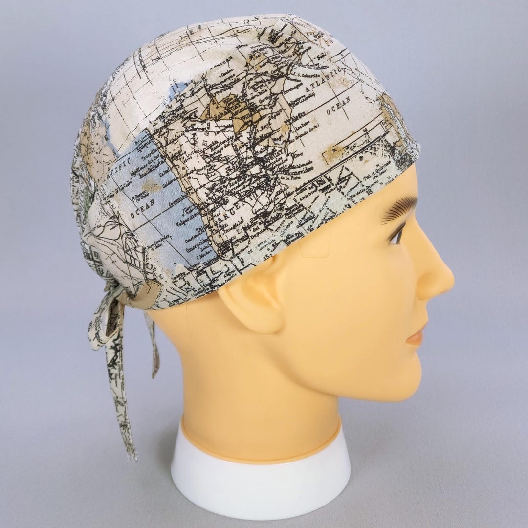 World Map Scrub Cap: Cotton Surgical Hat, Unisex Tie Back - Etsy