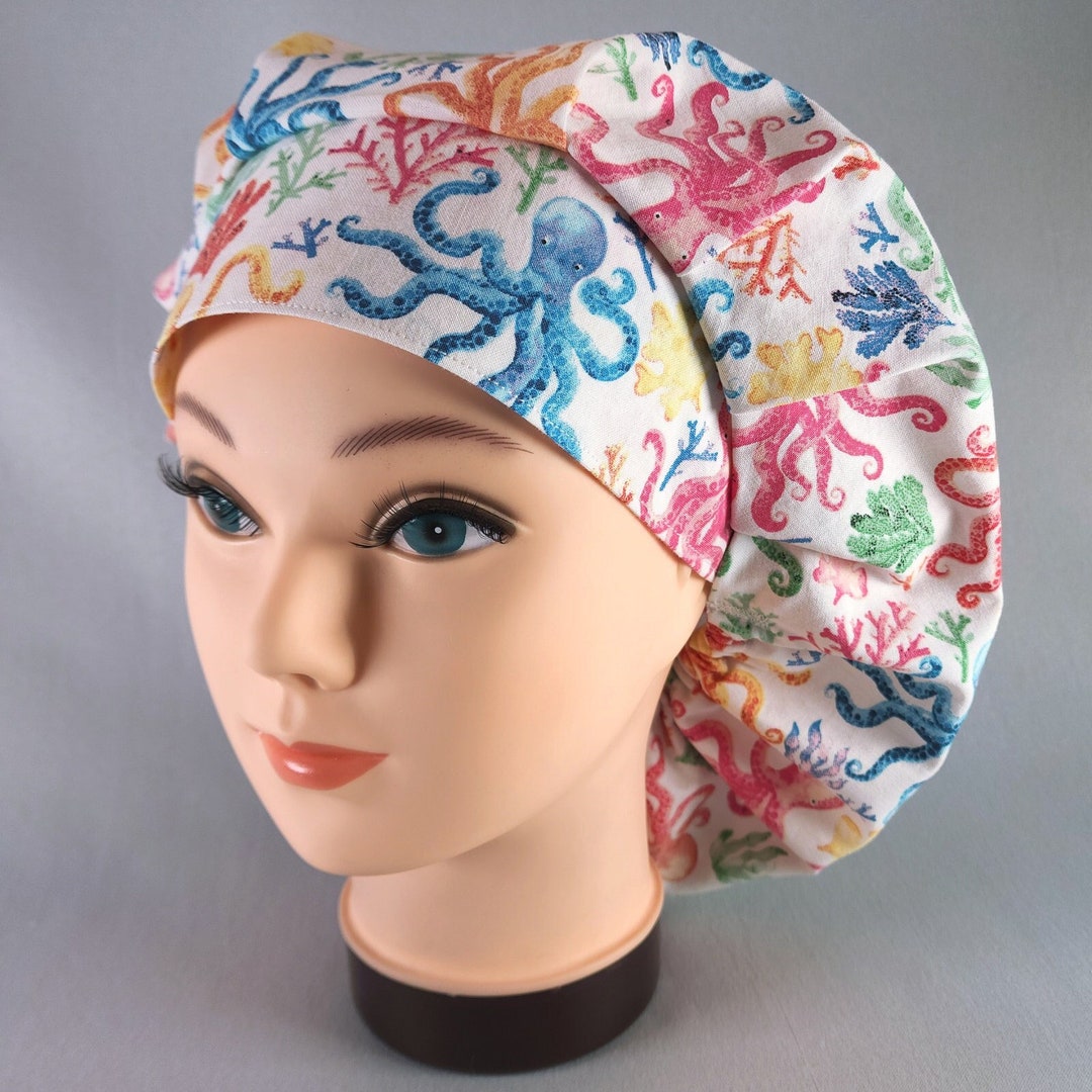 Octopus Bouffant Scrub Cap for Women Nautical Sea Life Surgical Scrub ...