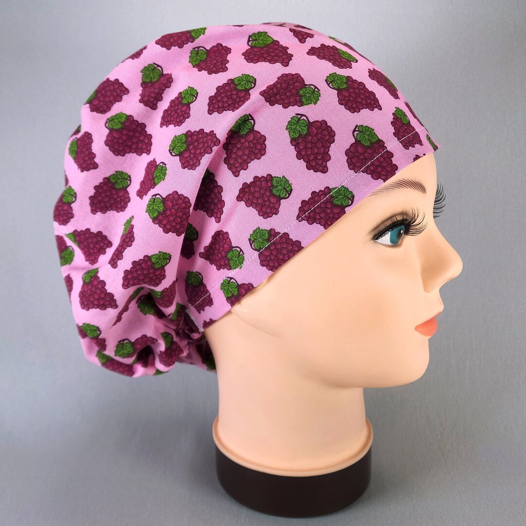 Euro Scrub Cap for Women, Grapes on Purple Surgical Hat, Foodie Chef ...