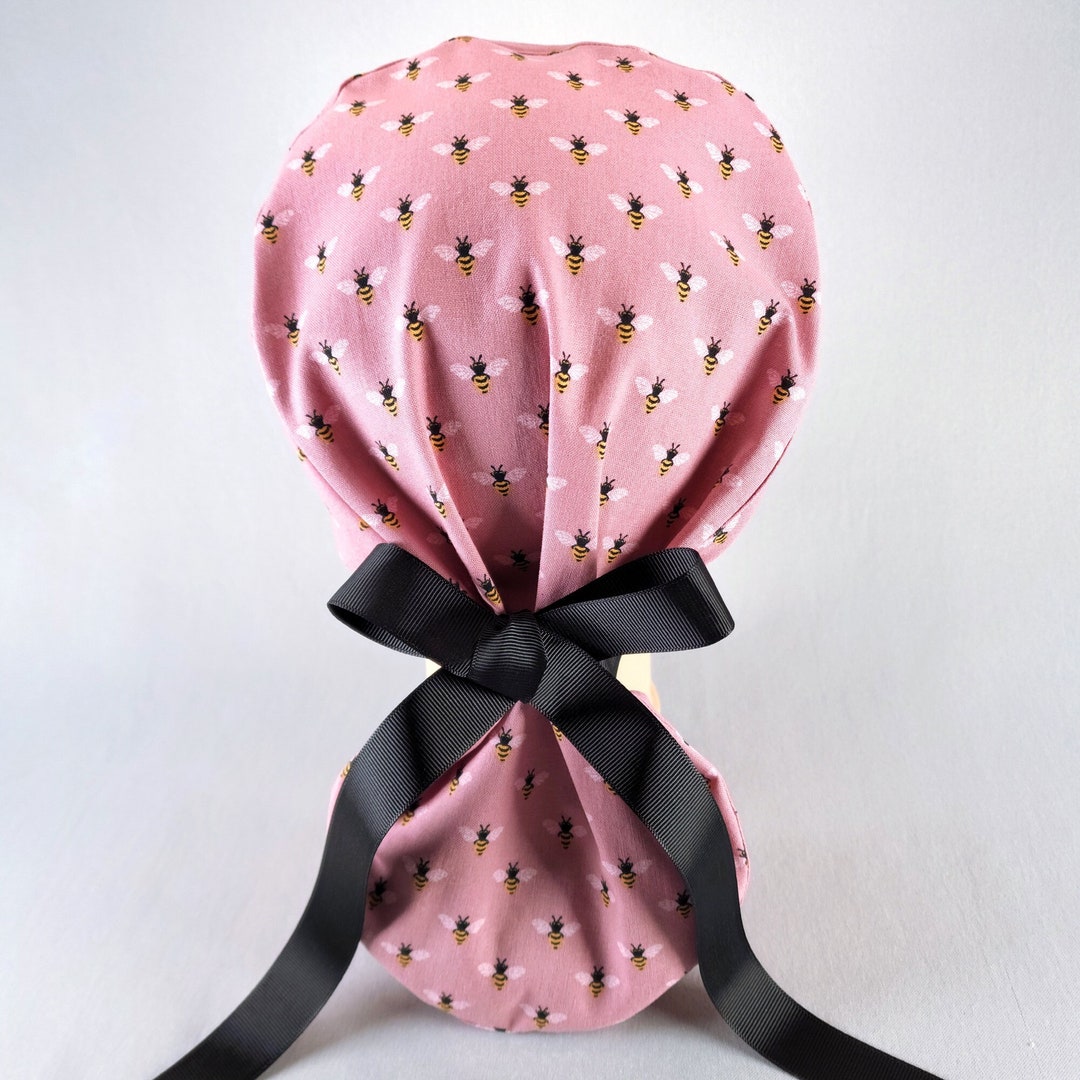 Bees Ponytail Scrub Cap: Dusty Rose Pink Surgical Hat With Ribbon Ties ...