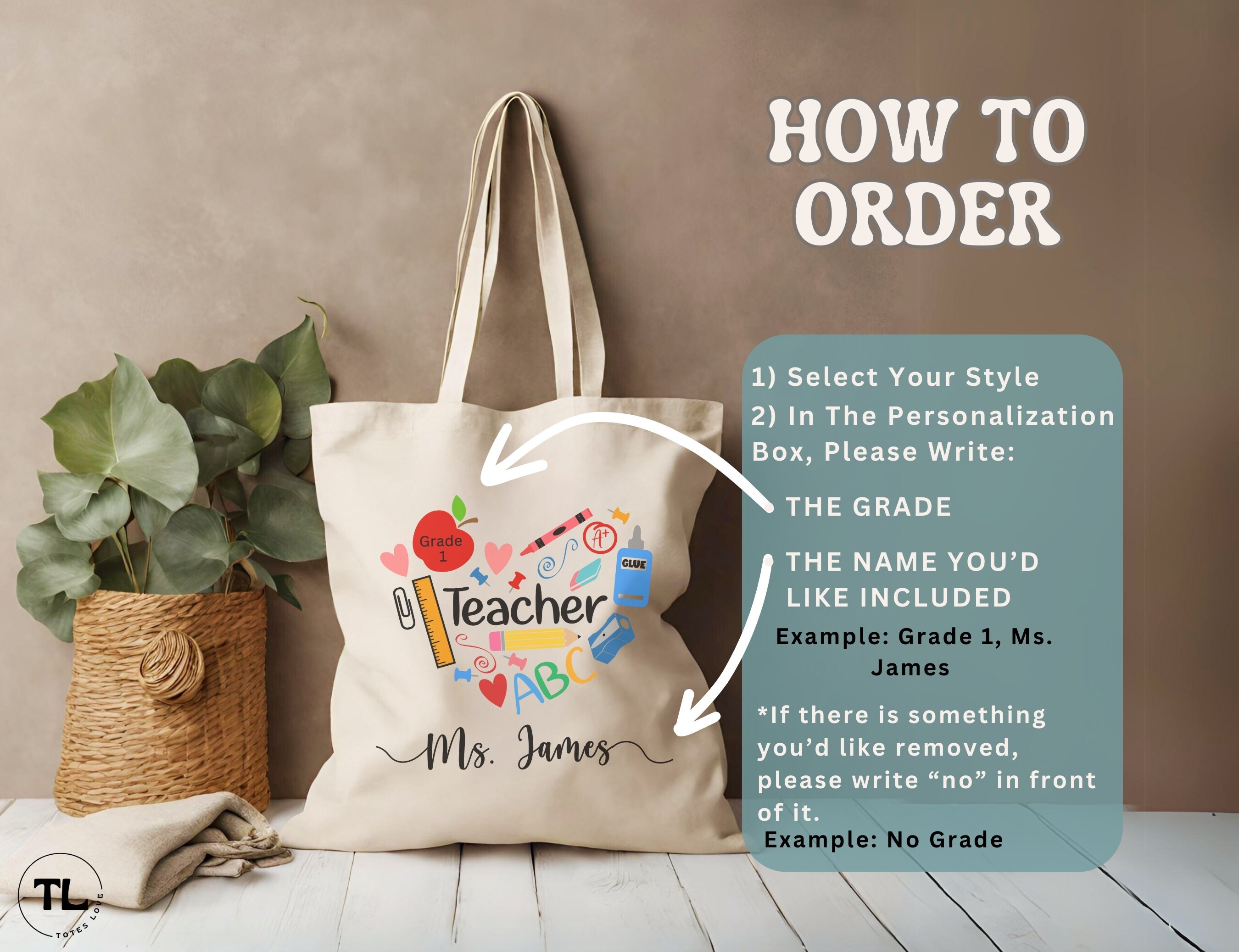 Personalized Teacher Tote Bag With Name and Grade, Custom Gift for ...