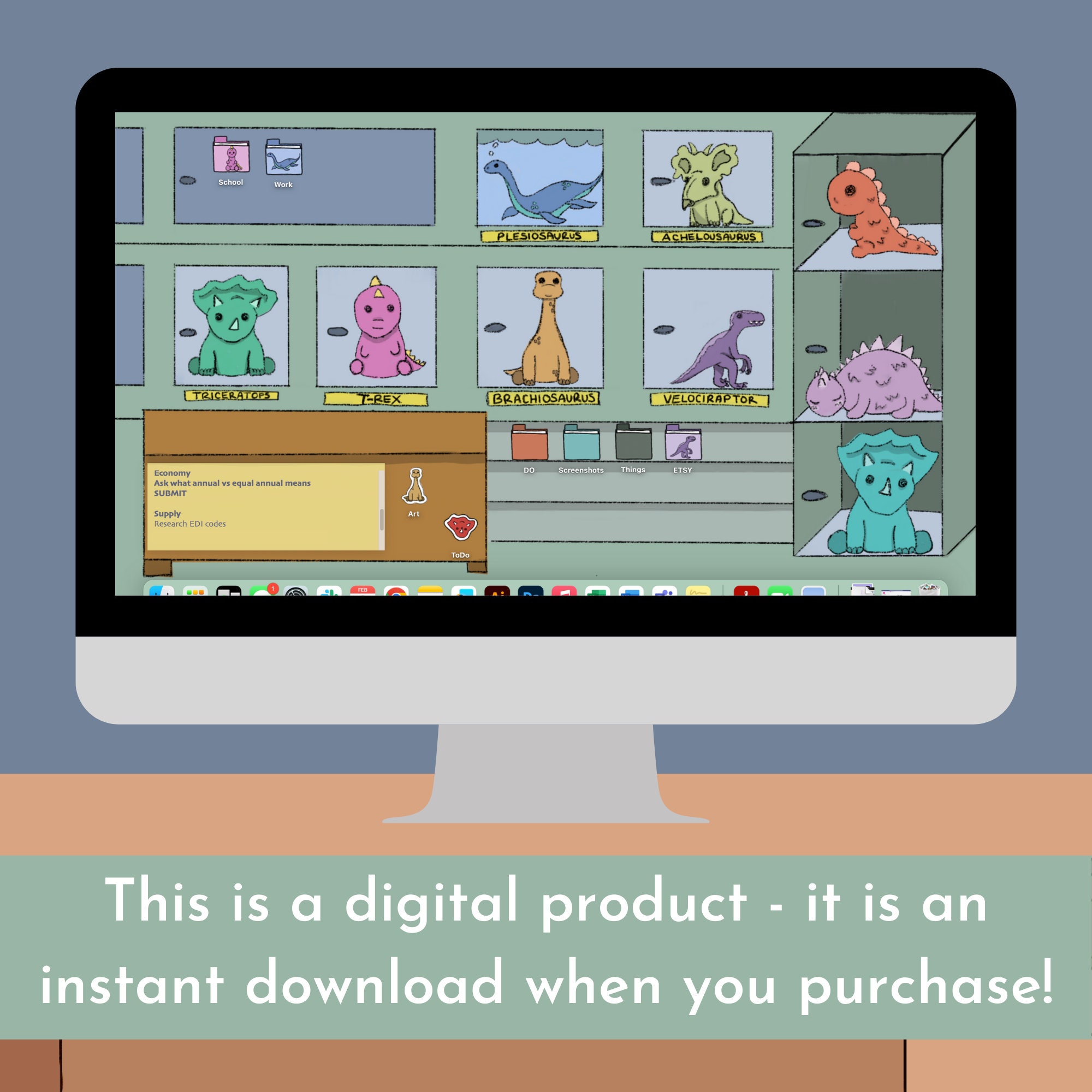 Dinosaur Shop Desktop Organizer Wallpaper, Icons, Mac, Windows - Etsy