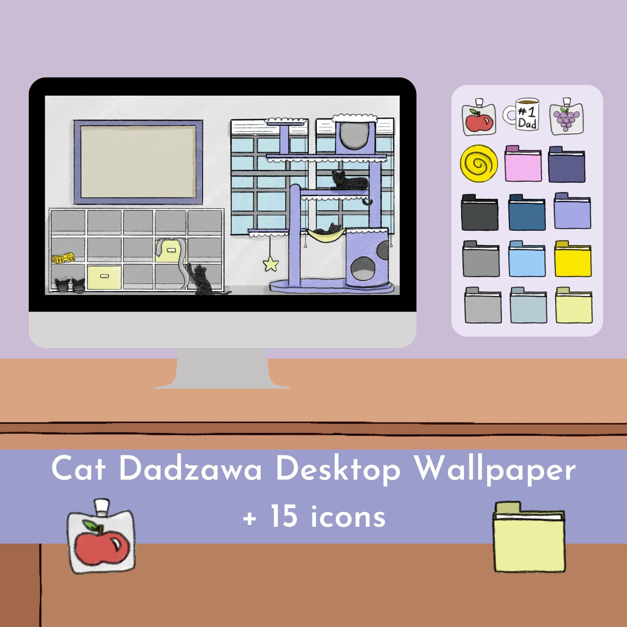 Cat Dadzawa Desktop Organizer Wallpaper Icons Mac Windows - Etsy