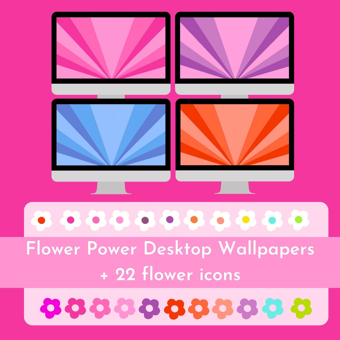Flower Power Desktop Wallpaper Organizer and Icons, Mac, Windows - Etsy
