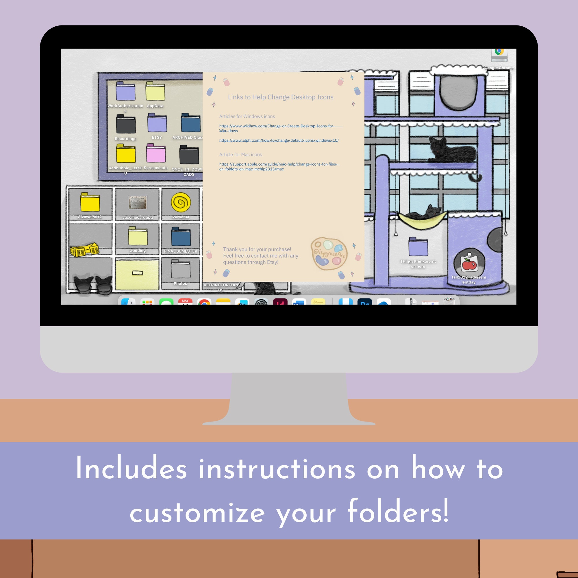 Cat Dadzawa Desktop Organizer Wallpaper Icons Mac Windows - Etsy
