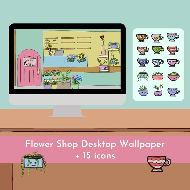 Flower Shop Desktop Organizer Wallpaper and Icons, Mac, Windows - Etsy