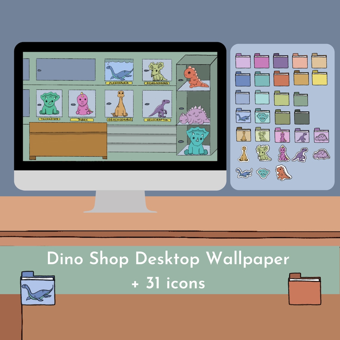 Dinosaur Shop Desktop Organizer Wallpaper, Icons, Mac, Windows - Etsy
