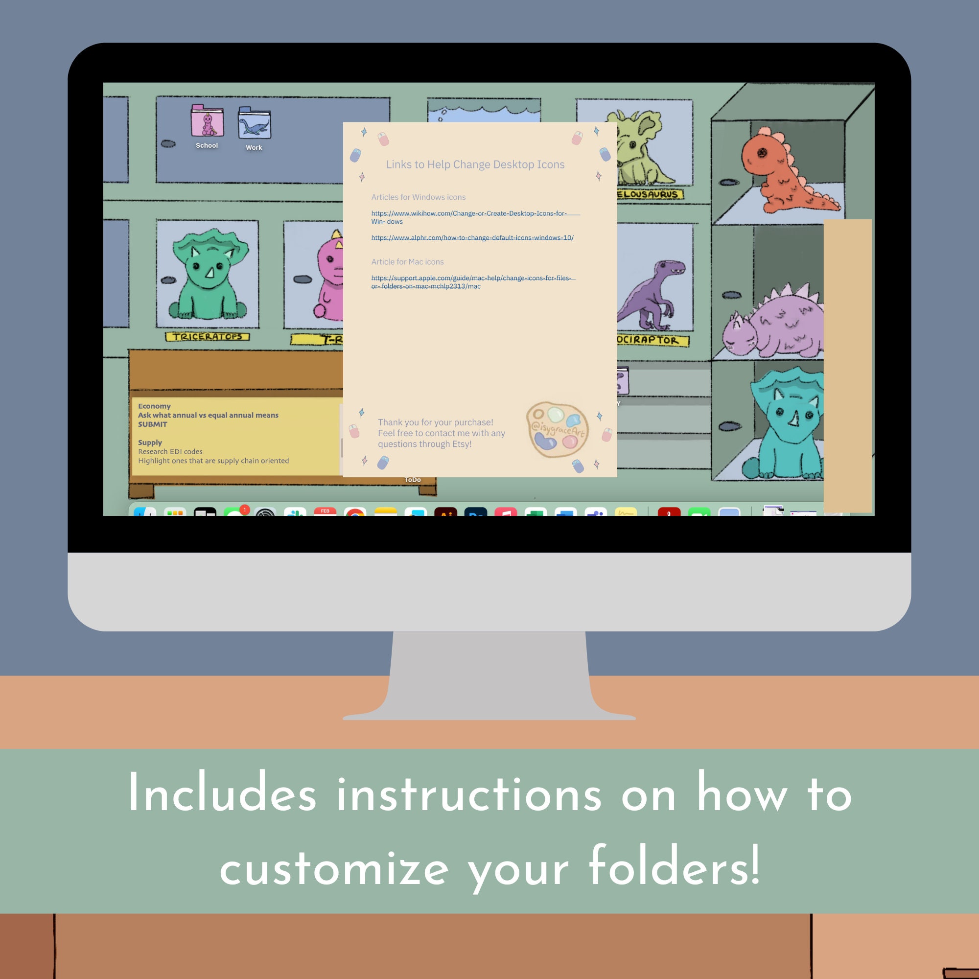 Dinosaur Shop Desktop Organizer Wallpaper, Icons, Mac, Windows - Etsy