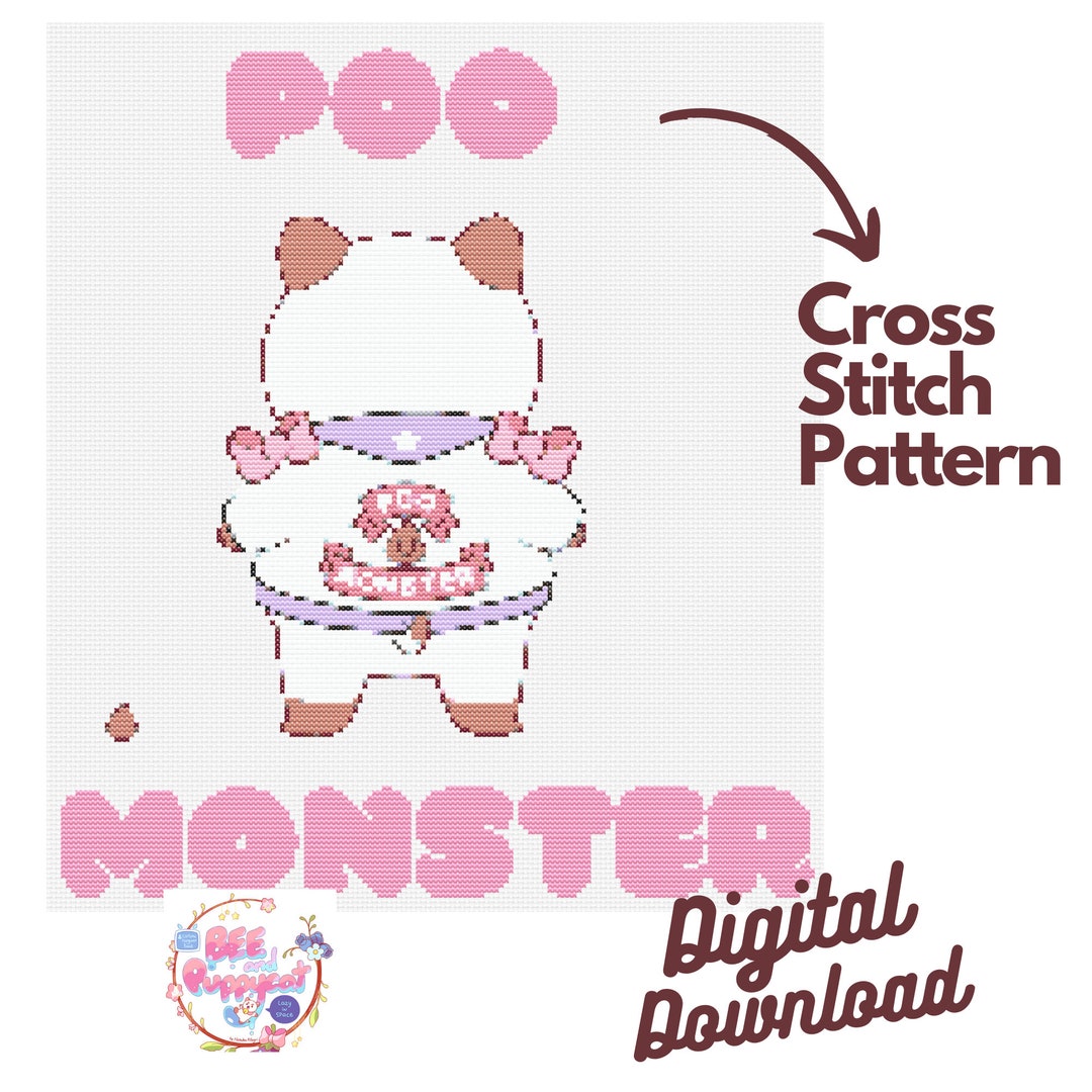 Bee and Puppycat Cross Stitch Pattern - Poo Monster, Instant PDF ...
