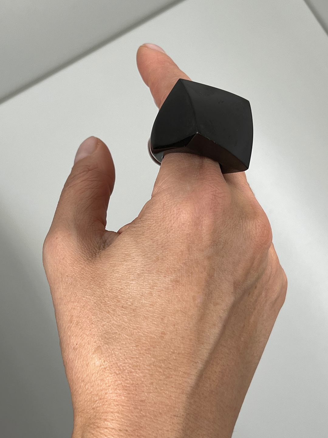 Natural Jet Stone Pentagonal Ring | Hand Carved Gemstone | Futurist ...
