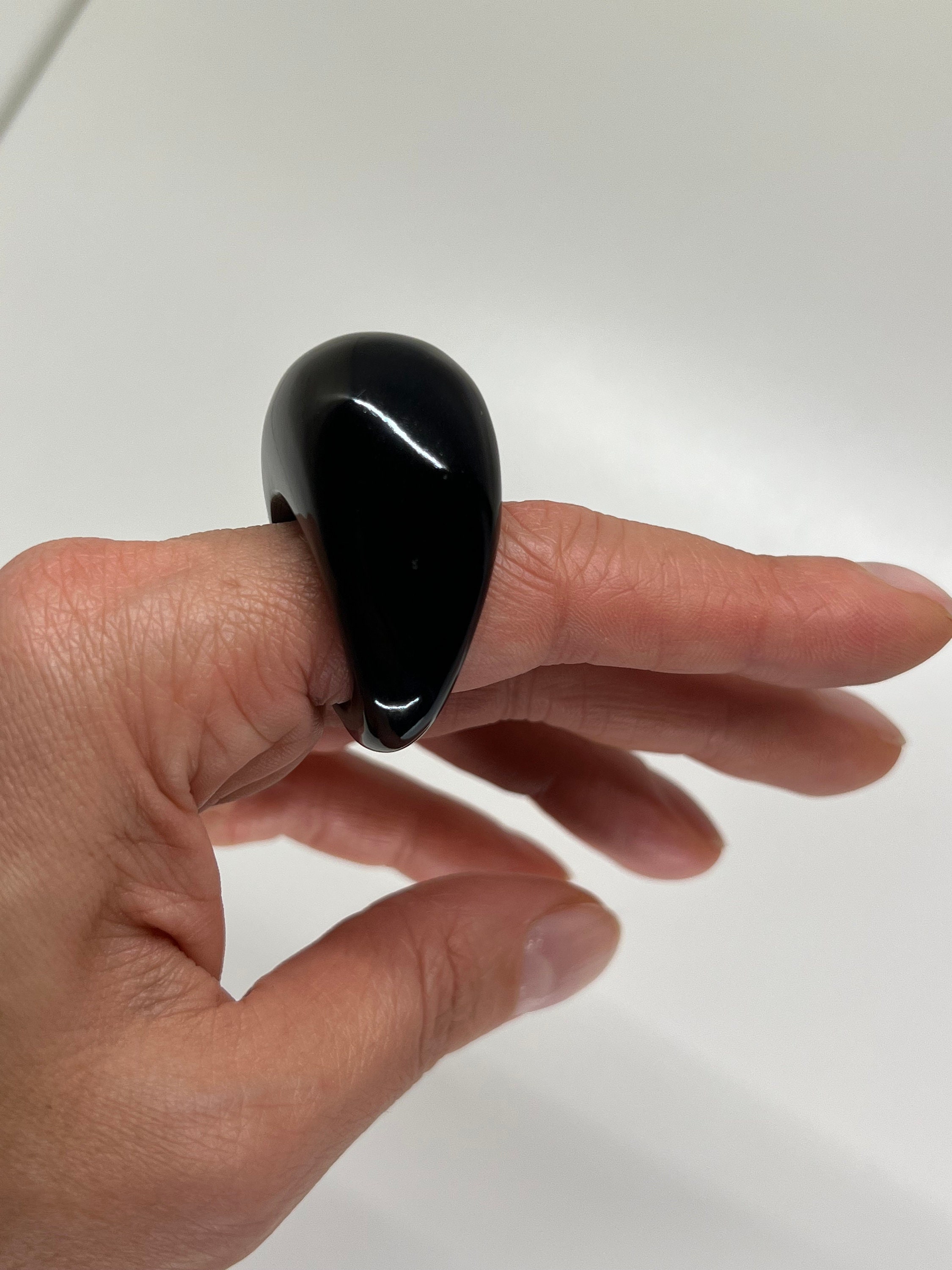 Natural Jet Stone Oval Ring Hand Carved Gemstone Futurist Ring ...