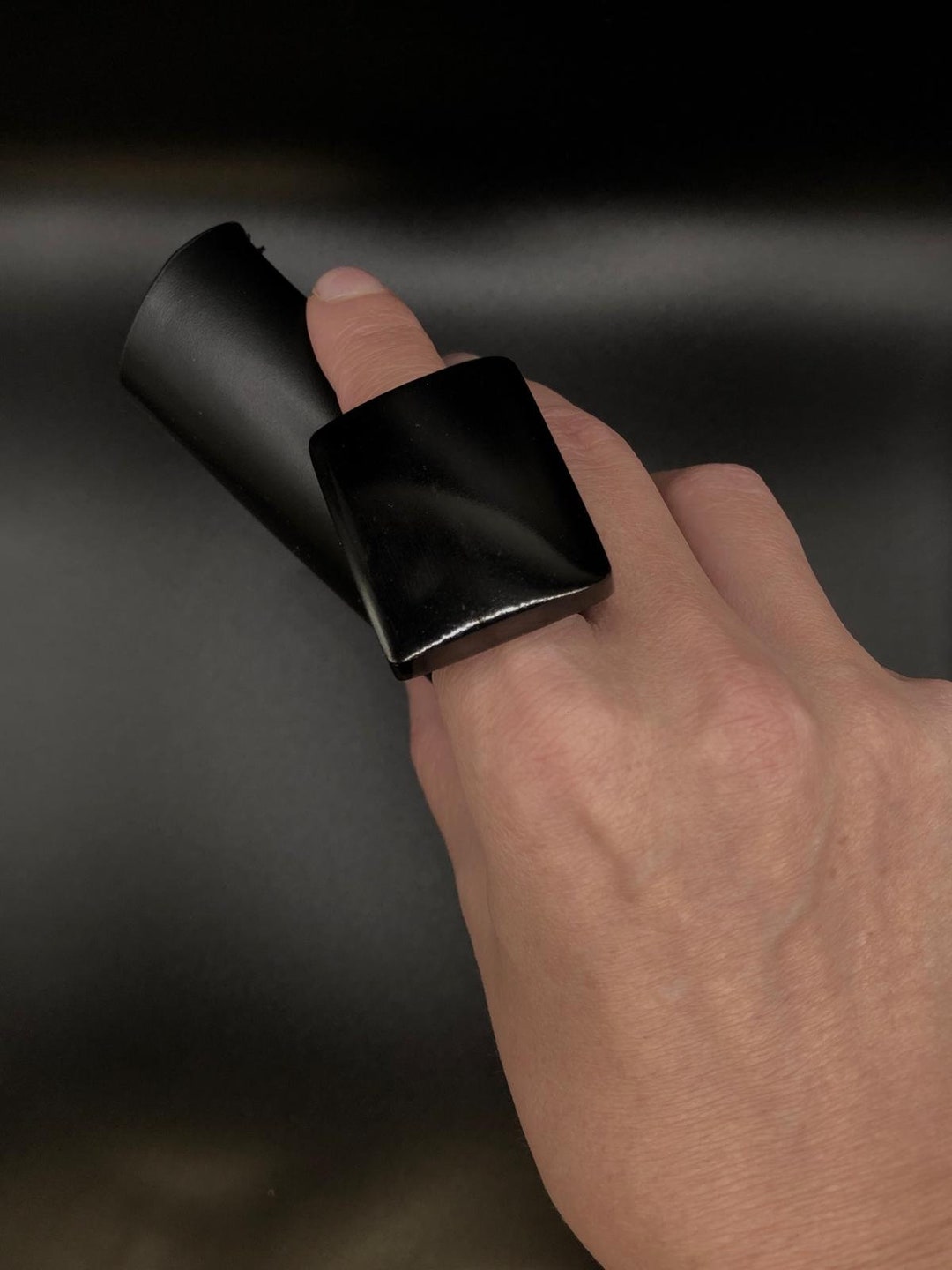 Rectangle Ring. Natural Jet Stone Hand Carved Futurist Ring Modernist ...