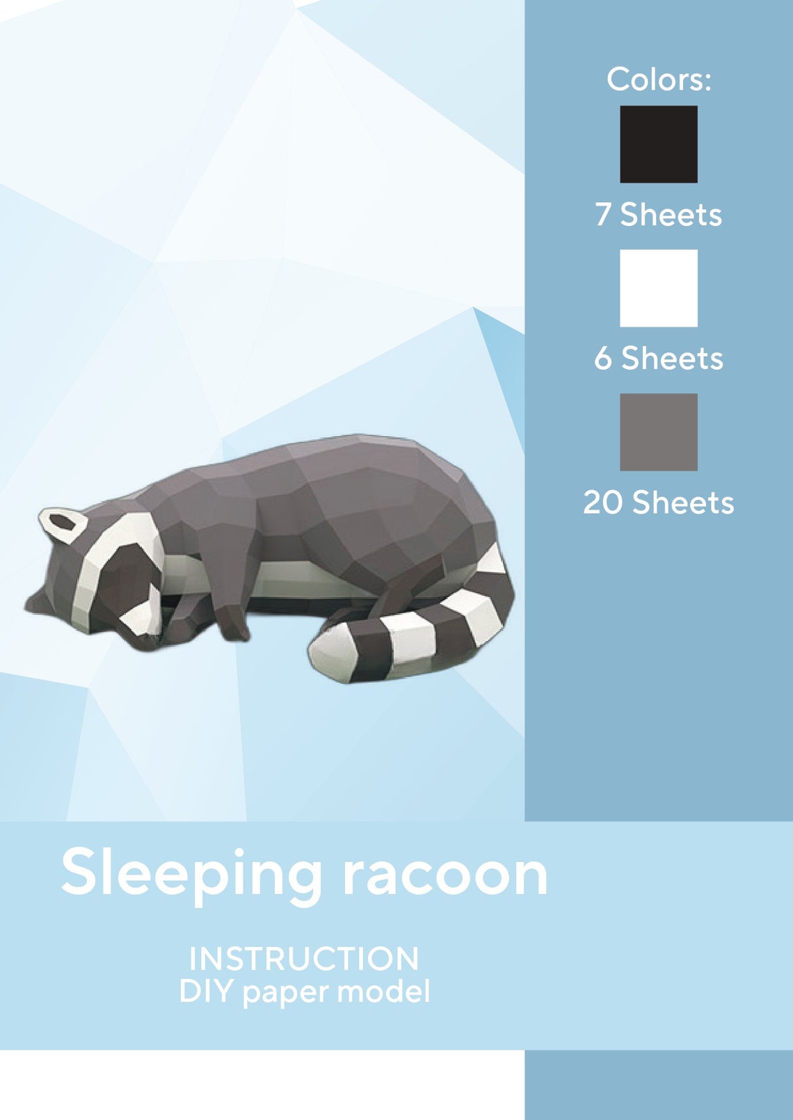 Sleeping Racoon Model, Create Your Own 3D Papercraft Racoon, Origami ...