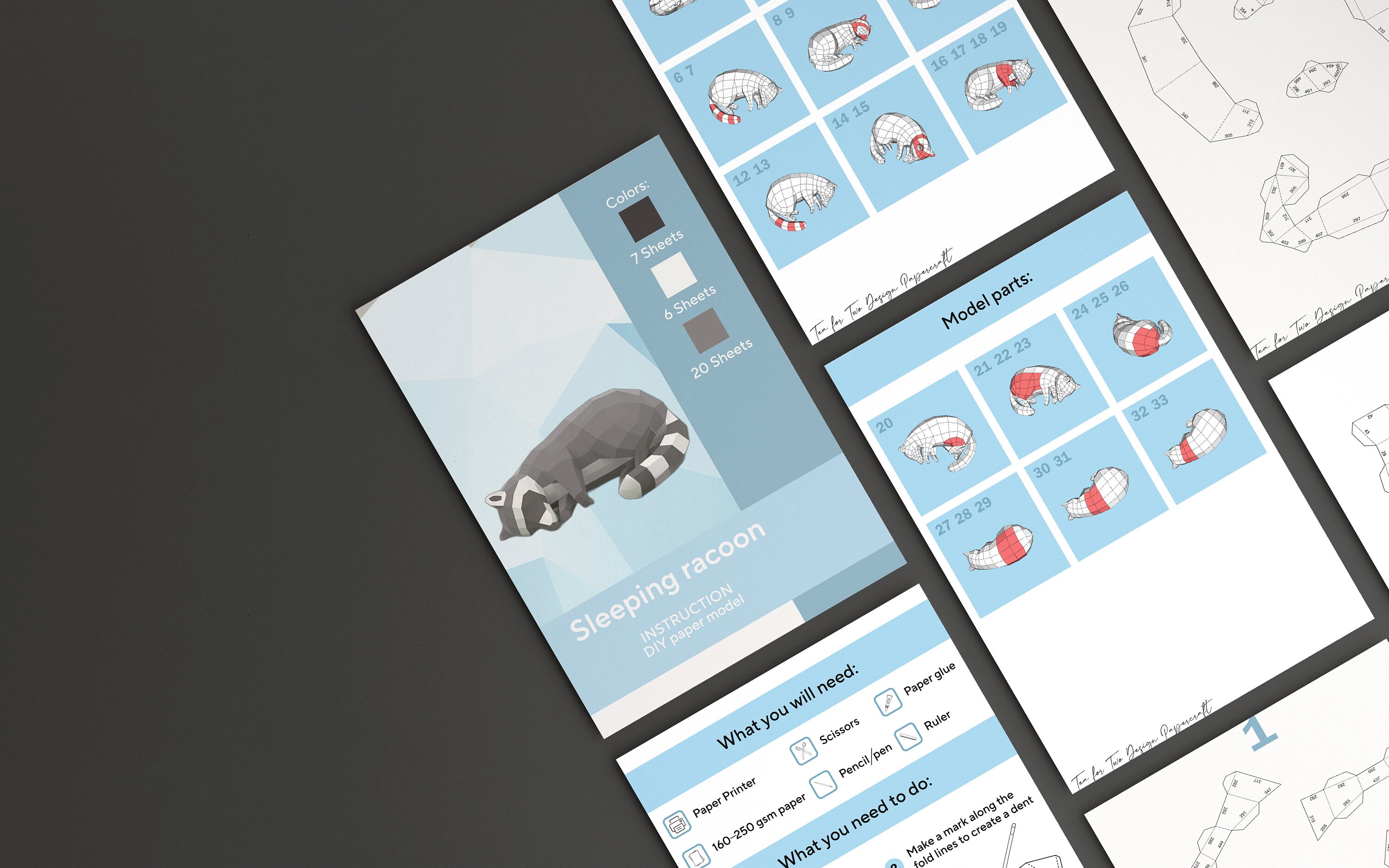 Modelo de mapache durmiente, crea tu propio mapache en papel 3D ...