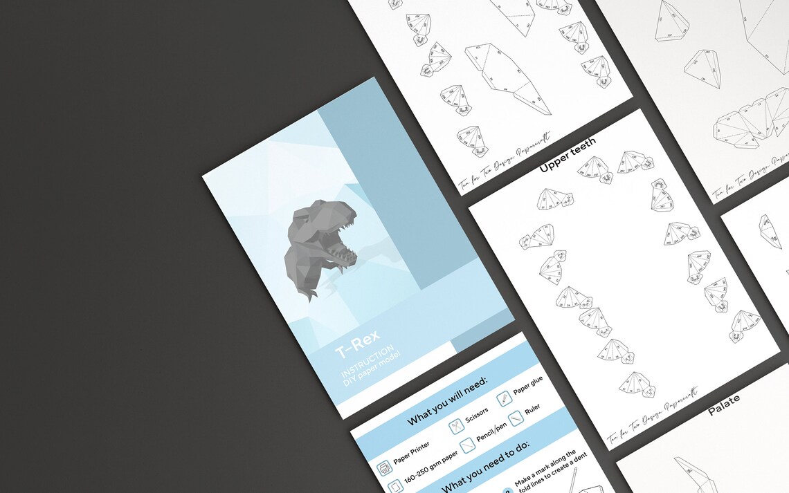 3D T-rex Papercraft Template | DIY Dinosaur Paper Model | Origami T-rex ...