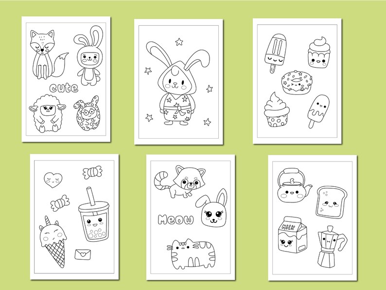 20 Kawaii Coloring Pages, Printable PDF, Coloring Book for Kids, Cute ...