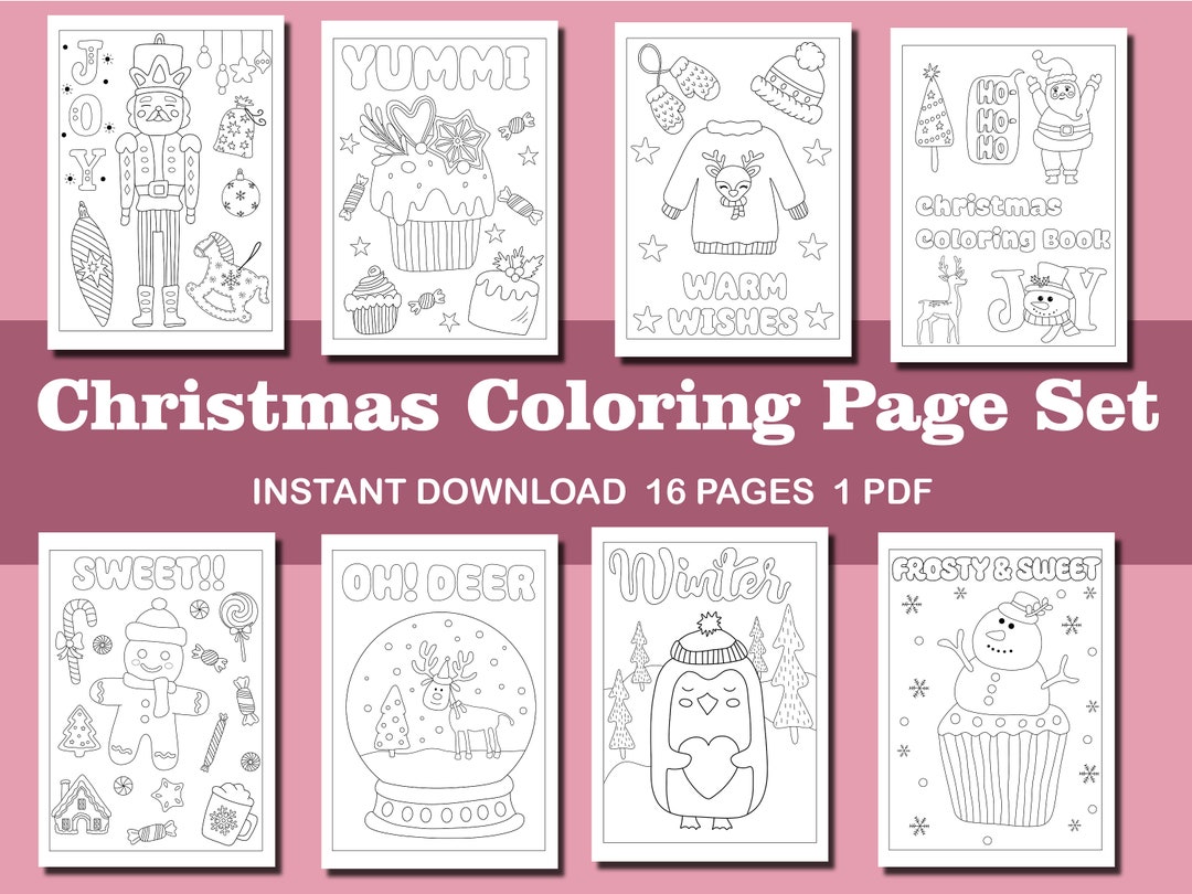 16 Christmas Coloring Pages, Printable PDF, Coloring Book for Kids ...