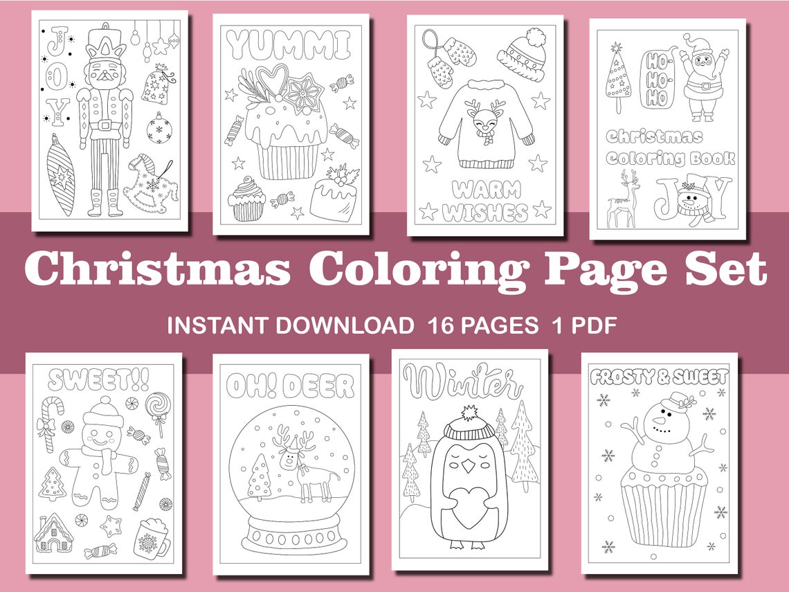 16 Christmas Coloring Pages, Printable PDF, Coloring Book for Kids ...